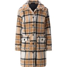 CRÉATION L Damen Kurzmantel aus kariertem Teddy-Fleece ecru-schwarz-kariert Größe 40