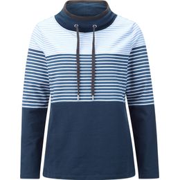 CR&Eacute;ATION L Damen Sweatshirt mit Taschen jeansblau-ecru-geringelt Gr&ouml;&szlig;e 54