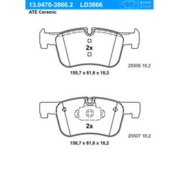 ATE Bremsbelagsatz, Scheibenbremse Ceramic vorne rechts links für BMW 34116850568 34106884243 34116874331 13.0470-3866.2