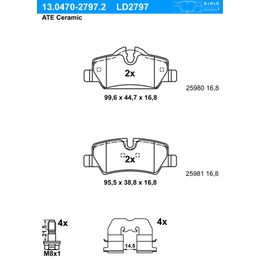 ATE Bremsbelagsatz, Scheibenbremse Ceramic hinten rechts links mit Zubeh&ouml;r f&uuml;r MINI 34216864488 34216871299 34216871300 13.0470-2797.2