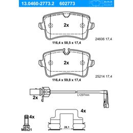 ATE Bremsbelagsatz, Scheibenbremse 13.0460-2773.2 hinten rechts links mit Zubeh&ouml;r f&uuml;r VAG 4H0698451A 4H0698451D 4H0698451C