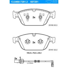 ATE Bremsbelagsatz, Scheibenbremse 13.0460-7281.2 vorne rechts links f&uuml;r VAG 8R0698151AF 4H0698151E 8R0698151F