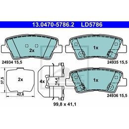 ATE Bremsensatz-Hinterachse Standard Disc / Ceramic Bremsensatz, Scheibenbremse hinten rechts links voll 262mm f&uuml;r HYUNDAI KIA 58302-2KA10 58411-2K300