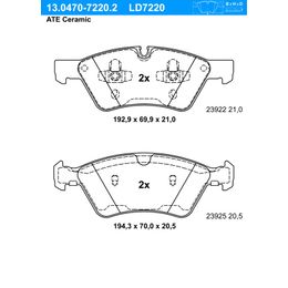ATE Bremsbelagsatz, Scheibenbremse Ceramic 13.0470-7220.2 vorne rechts links f&uuml;r MERCEDES-BENZ 1644202220 1644200820 A1644202620