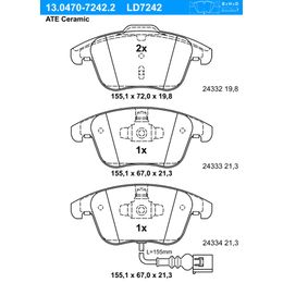 ATE Bremsbelagsatz, Scheibenbremse Ceramic 13.0470-7242.2 vorne rechts links f&uuml;r SEAT VAG 5N0698151 5N0698151C 5N0698151D