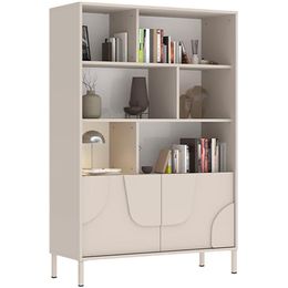 Highboard Inosign "Stone, H 155/141, B 105 cm, 2 Türen, 6 offene Fächer, Regal-Schrank", cashmere, fronten in 3d, design, B:105cm H:155cm T:40cm, FSC-zertifizierter Holzwerkstoff, Sideboards, 3D-Design, Push-to-open, Stauraum dekorativ & praktisch, Füße wählbar