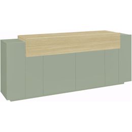 Sideboard Inosign "Coro, Kommode, Schrank, Kredenz, grifflos mit Einlegeböden", eiche chopin, salbei, B:200cm H:85,6cm T:45cm, FSC-zertifizierter Holzwerkstoff, Sideboards, 1 Klappe,4 Türen, Doppeltiefe, B/T/H 200x45x85,6cm