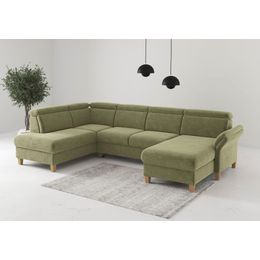 Wohnlandschaft Home Affaire, B:321cm H:84cm T:193cmhellgr&uuml;n, 100% Polyester, Sofas, "Glendale, U-Form", inkl. Kopfteilverstellung, wahlweise mit