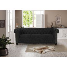 Chesterfield-Sofa Home Affaire "Rysum", grau (anthrazit), B:203cm H:72cm T:86cm, Luxus-Microfaser Lederoptik (100% Polyester);Kunstleder, Sofas, Chesterfield-Optik, in 2 Bezugsqualitäten, 2 Ausf. schnell lieferbar
