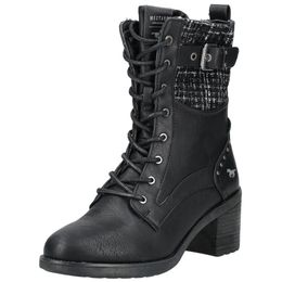 Schnürstiefelette Mustang Shoes "Mustang Shoes Stiefelette Lederimitat/Textil", Damen, Gr. 40, schwarz, Lederimitat, Textil, Schuhe