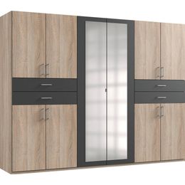 Kleiderschrank wimex "Taiga Kleiderschrank mit Spiegel OTTOs Choice Topseller", grau (struktureichefarben hell, graphit), B:270cm H:210cm T:58cm, Spanplatte, Schränke, mit Schubladen auf bequemer Höhe, Garderobe Schlafzimmerschrank