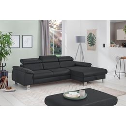 Ecksofa COTTA "Komaris L-Form, B: 244 cm", schwarz, B:244cm H:72cm T:166cm, Microfaser PRIMABELLE (100% Polyester);Kunstleder SOFTLUX(100%Polyurethan);Feinstruktur (100% Polyester);Kunstleder SOFTLUX/Struktur (100%Polyurethan, 90%Polyester, 10% Polyacryl), Sofas, Ecksofa, mit Kopfteilverstellung, optional Bettfunktion, Bettkasten & Licht, Topseller