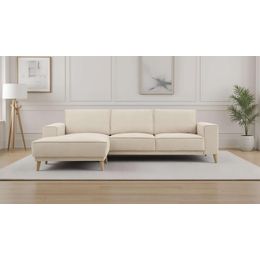 Ecksofa OTTO HOME, B:280cm H:85cm T:152cmbeige, 100% Polyester, Sofas, "Oland Skandi, weicher Chenille-Stoff", L-Form, 280 cm, Wellenunterfederung,