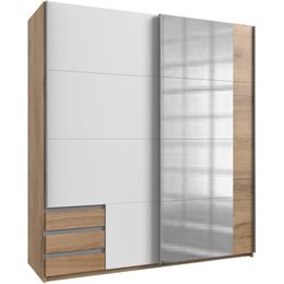 Schwebetürenschrank wimex "Emden moderner Kleiderschrank mit Spiegel und Schubladen BESTSELLER", braun (plankeneiche nachbildung, weiß), B:180cm H:198cm T:64cm, Schränke, Schlafzimmer Schrank Garderobenschrank mit Schwebetüren Topseller