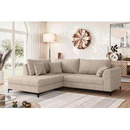 Ecksofa OTTO HOME, B:232cm H:80cm T:190cmbeige, 92% Polyester, 8% Nylon, Sofas, "LEEVKE Design-Sofa mit Ottomane rechts/links bestellbar, Breite 232
