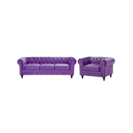 Beliani 2-tlg Sitzgruppe CHESTERFIELD in Violett/Braun | Gr.: onesize