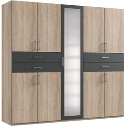Kleiderschrank wimex "Taiga Kleiderschrank mit Spiegel OTTOs Choice Topseller", grau (struktureichefarben hell, graphit), B:225cm H:210cm T:58cm, Spanplatte, Schränke, mit Schubladen auf bequemer Höhe, Garderobe Schlafzimmerschrank