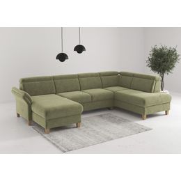 Wohnlandschaft Home Affaire, B:321cm H:84cm T:193cmhellgrün, 100% Polyester, Sofas, "Glendale, U-Form", inkl. Kopfteilverstellung, wahlweise mit