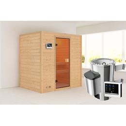 Sauna Karibu ""Sunie" mit bronzierter Tür, naturbelassen", beige (naturbelassen), Saunaofen, externe Steuerung, 230 kW, Saunen, aus hochwertiger nordischer Fichte