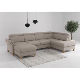 Wohnlandschaft Home Affaire, B:321cm H:84cm T:193cmtaupe, 95% Polyester, 5% Polyamid, Sofas, "Glendale, U-Form", inkl. Kopfteilverstellung, wahlweise