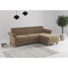 Ecksofa Home Affaire, B:253cm H:84cm T:166cmhellbraun, 100% Polyester, Sofas, "Glendale, L-Form", inkl. Kopfteilverstellung, wahlweise mit