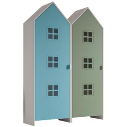 Kleiderschrank Vipack "Set Casami Bruges in trendigem Design, 2 Kleiderschränke", korpus weiß, front blau u. grün, B:115,2cm H:171,3cm T:37cm, Holzwerkstoff, Schränke, variable Anordnung, Kleiderschränke mit Böden und Kleiderstange