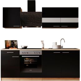 Küche respekta "Merle", schwarz (küche: schwarz, front: schwarz, korpus: eiche sägerau nachbildung, arbeitsplatte: eiche sägerau nachbildung), B:210cm H:200cm T:60cm, Komplettküchen-Sets, Breite 210 cm, mit Soft-Close, in exklusiver Konfiguration für OTTO
