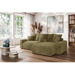 Ecksofa Home Affaire "LAKESIDE klein mit Bettfunktion und Bettkasten, B/T/H 235/142/84 cm", gr&uuml;n, B:235cm H:84cm T:142cm, 100% Polyester, Sofas, Ecksofa, L-Form, Recamiere beidseitig montierbar, mit Wellenunterfederung
