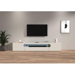 Lowboard Inosign "REAL TV-Möbel, 240 cm breit, 40/60 cm hoch, Hochglanz oder matt", kaschmir, B:240cm H:40cm T:40cm, FSC-zertifizierter Holzwerkstoff, Sideboards, mit 2 abgerundeten Türen, 1 Klappe, die ein ovales offenes Fach bilden