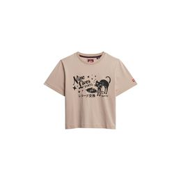 Superdry T-Shirt 'Roadside Trade' Damen Größe L dunkelbeige