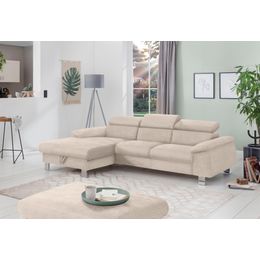 Ecksofa COTTA "Komaris L-Form, B: 244 cm", beige, B:244cm H:72cm T:166cm, Microfaser PRIMABELLE (100% Polyester);Kunstleder SOFTLUX(100%Polyurethan);Feinstruktur (100% Polyester);Kunstleder SOFTLUX/Struktur (100%Polyurethan, 90%Polyester, 10% Polyacryl), Sofas, Ecksofa, mit Kopfteilverstellung, optional Bettfunktion, Bettkasten & Licht, Topseller