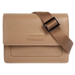 Umhängetasche Bugatti "ELSA", Damen, Gr. B/H/T: 19cm x 14cm x 8cm onesize, beige (sand), Leder, leicht glänzend, unifarben, Taschen, echt Leder