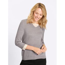 Sieh an! 2-in-1-Pullover in steingrau-ecru-meliert | Gr.: 46
