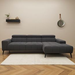Ecksofa DOMO collection "Trento L-Form, mit Kufenfu&szlig; oder Einzelfu&szlig;", grau, B:287cm H:79cm T:175cm, 100% Polyester, Sofas, Ecksofa, whlw. verstellbare Kopfteile, passend f&uuml;r g&auml;ngige Saugroboter