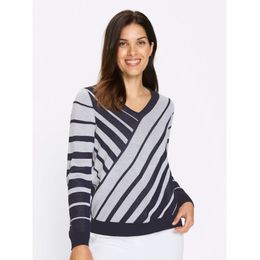 Sieh an! V-Ausschnitt-Pullover in marine-wei&szlig;-gemustert | Gr.: 46