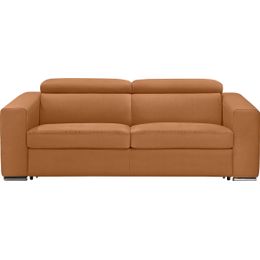 Schlafsofa Egoitaliano "Cabiria, Design und super Sitz- und Liegekomfort", braun (cognac), B:226cm H:97cm T:103cm, Luxus-Micofaser Lederoptik (100% Polyester) ist ein neues technisches Gewebe mit einem visuellen und taktilen Aspekt, der dem Nubuk sehr nahe kommt, mit innovativen Eigenschaften. Seine au&szlig;erordentliche Weichheit kommt von einem exklusiven Produktionsprozess, der Unreinheiten und Unre