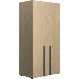 Schlafzimmer-Set GAMI "NAEL SET N2 4tlg", rockwood eiche nachbildung, schwarz, Eiche Rockwood Nachbildung / Schwarz + ohne Matratze, B/H: 90cm x 200cm, Eiche Rockwood Nachbildung / Schwarz, Schlafzimmermöbel-Sets, Praktisches Bett und sehr geräumigem Stauraum