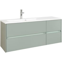 Waschtisch SAPHIR "Solid-Surface-Waschtisch mit Unterschrank Serie 6010,vormontiert,113cm", schilfgrün matt, schilfgrün matt, B:113cm H:53,2cm T:50cm, Spanplatte, Waschtische, Waschplatz, 4 Schubladen, LED-Beleuchtung, Badmöbel Set mit Waschtisch