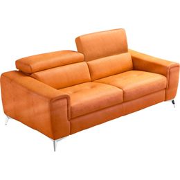 Schlafsofa Egoitaliano "Francine Designsofa, Loungesofa mit Dauerschlaffunktion, Breite 233 cm", braun (cognac), B:233cm H:100cm T:106cm, Luxus-Micofaser Lederoptik (100% Polyester) ist ein neues technisches Gewebe mit einem visuellen und taktilen Aspekt, der dem Nubuk sehr nahe kommt, mit innovativen Eigenschaften. Seine au&szlig;erordentliche Weichheit kommt von einem exklusiven Produktionsprozess, de