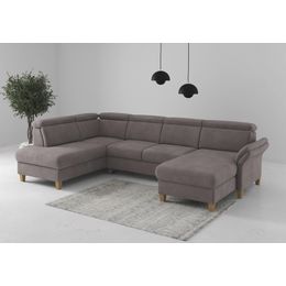 Wohnlandschaft Home Affaire, B:321cm H:84cm T:193cmtaupe, 90% Polyester, 10% Polyamid, Sofas, "Glendale, U-Form", inkl. Kopfteilverstellung,