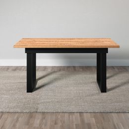 Esstisch Home Affaire "Elda", mango, schwarz, schwarz, mango, B:160cm H:76cm T:90cm, Tische, Esstisch mit 32 mm Tischplatte und Metallfüßen – (B/T/H) 160/90/76 cm