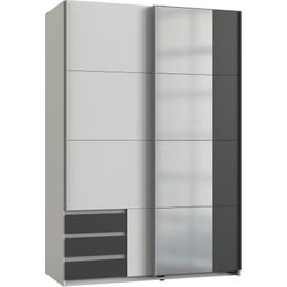 Schwebetürenschrank wimex "Emden moderner Kleiderschrank mit Spiegel und Schubladen BESTSELLER", weiß (weiß, graphit), B:135cm H:198cm T:64cm, Schränke, Schlafzimmer Schrank Garderobenschrank mit Schwebetüren Topseller