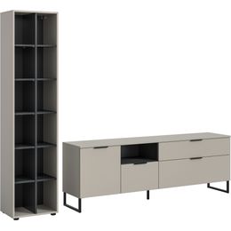 Wohnwand Inosign "ADIO, Breite 245 cm, 2-teiliges Set, mit Metall-Kufenfüße", kashmir nb, schwarz, B:245cm H:192cm T:41cm, Spanplatte, Kastenmöbel-Sets, Kombination, Anbauwand, Set, Wohn-Set, Wohnzimmer-Set, Schrankwand