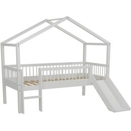 Hausbett Vipack "Forrest ist ein hochwertiges Massivholz Haus Bett "Made in Europe"", weiß, weiß, weiß, B:175,8cm H:185cm L:207,5cm, Betten, wahlweise aus massiver Eiche geölt oder Buche massiv weiß lackiert