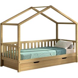 Hausbett Vipack "Dallas aus massiver Eiche, natur geölt in zeitlosem Design", eiche natur geölt, eiche natur geölt, eiche natur geölt, B:97cm H:170cm L:210cm, Betten, hochwertig verarbeitet, mit oder ohne Bettschublade auf Rollen