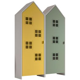 Kleiderschrank Vipack "Set Casami Bruges in trendigem Design, 2 Kleiderschränke", korpus weiß, front gelb u. grün, B:115,2cm H:171,3cm T:37cm, Holzwerkstoff, Schränke, variable Anordnung, Kleiderschränke mit Böden und Kleiderstange
