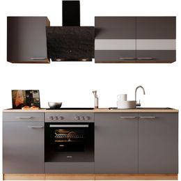 Küche respekta "Merle", grau (küche: grau, front: grau, korpus: eiche sägerau nachbildung, arbeitsplatte: eiche sägerau nachbildung), B:210cm H:200cm T:60cm, Komplettküchen-Sets, Breite 210 cm, mit Soft-Close, in exklusiver Konfiguration für OTTO