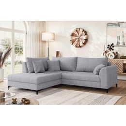 Ecksofa OTTO HOME, B:232cm H:80cm T:190cmhellgrau, 92% Polyester, 8% Nylon, Sofas, "LEEVKE Design-Sofa mit Ottomane rechts/links bestellbar, Breite