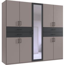 Kleiderschrank wimex "Taiga Kleiderschrank mit Spiegel OTTOs Choice Topseller", grau (saharagrau, graphit), B:225cm H:210cm T:58cm, Schränke, mit Schubladen auf bequemer Höhe, Garderobe Schlafzimmerschrank