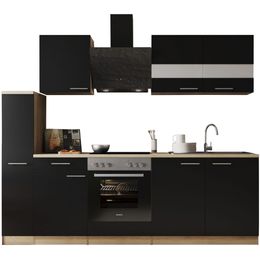 Küche respekta "Merle", schwarz (küche: schwarz, front: schwarz, korpus: eiche sägerau nachbildung, arbeitsplatte: eiche sägerau nachbildung), B:240cm H:200cm T:60cm, Komplettküchen-Sets, Breite 240 cm, mit Soft-Close, in exklusiver Konfiguration für OTTO